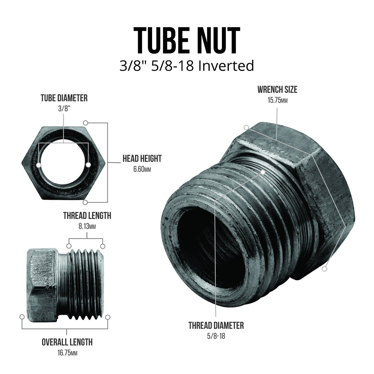 Brake Line Tube Nuts 3/8" (5/8-18 Inverted) | 4LifetimeLines